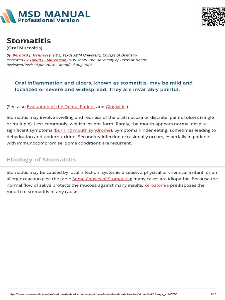 Stomatitis & Dental Disorders First Edition | PDF | Dermatology | Medicine