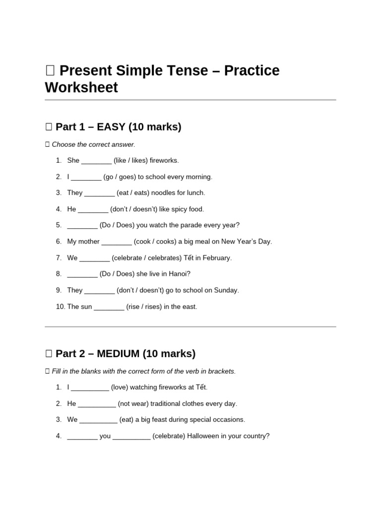 ? Present Simple Tense - Practice Worksheet | PDF