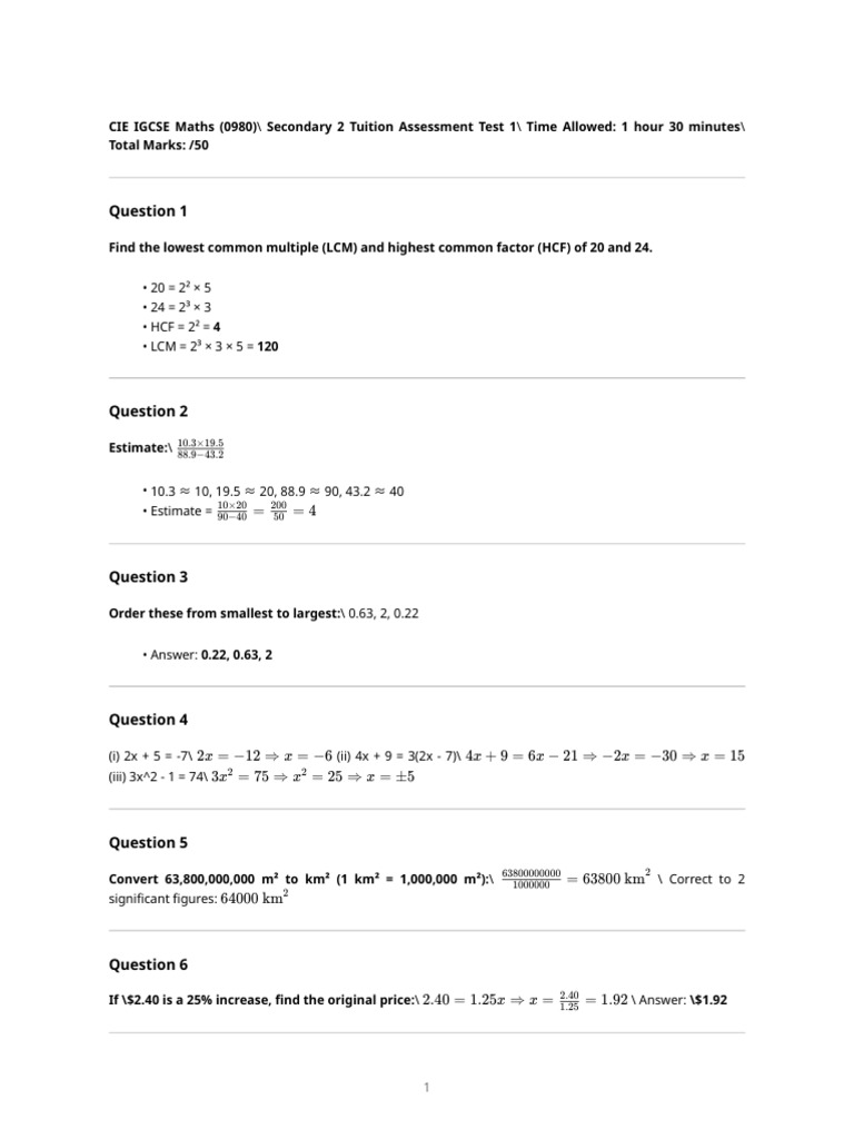 Cie Igcse Math Test1 | PDF | Mathematical Concepts | Discrete Mathematics