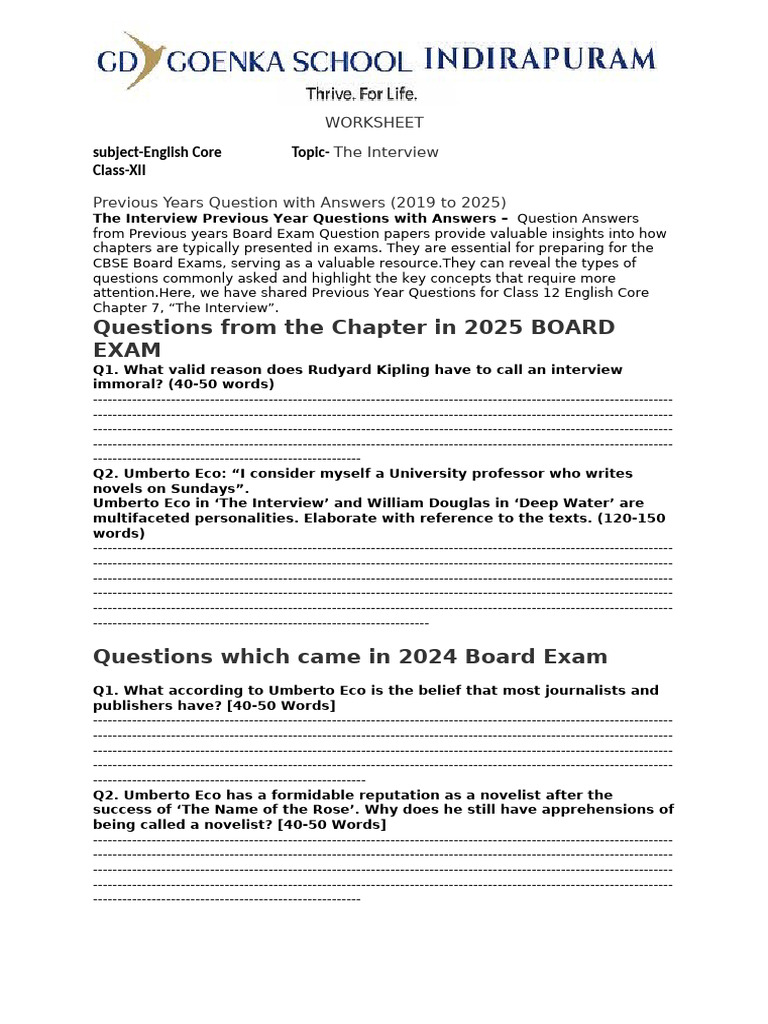 Class 12 English Interview Q&A Guide | PDF