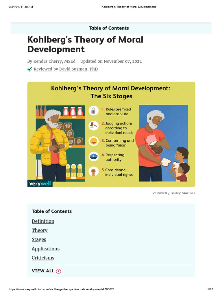 Kohlberg's Theory of Moral Development | PDF | Morality | Psychology