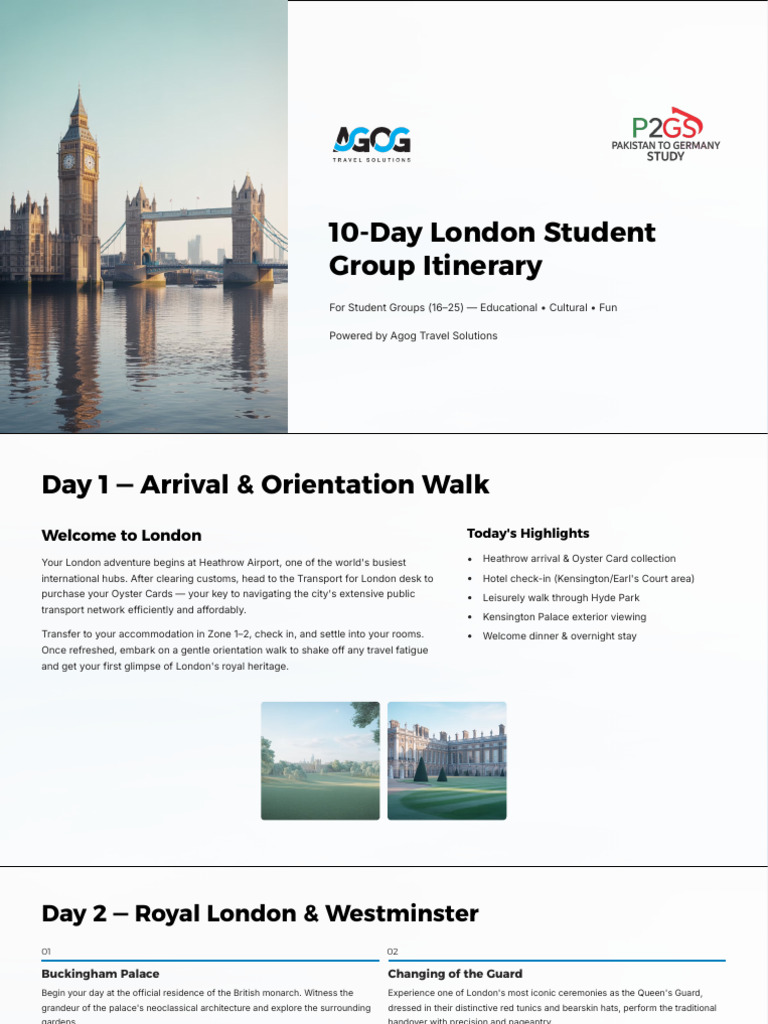 10 Day London Student Group Itinerary | PDF | London | Westminster