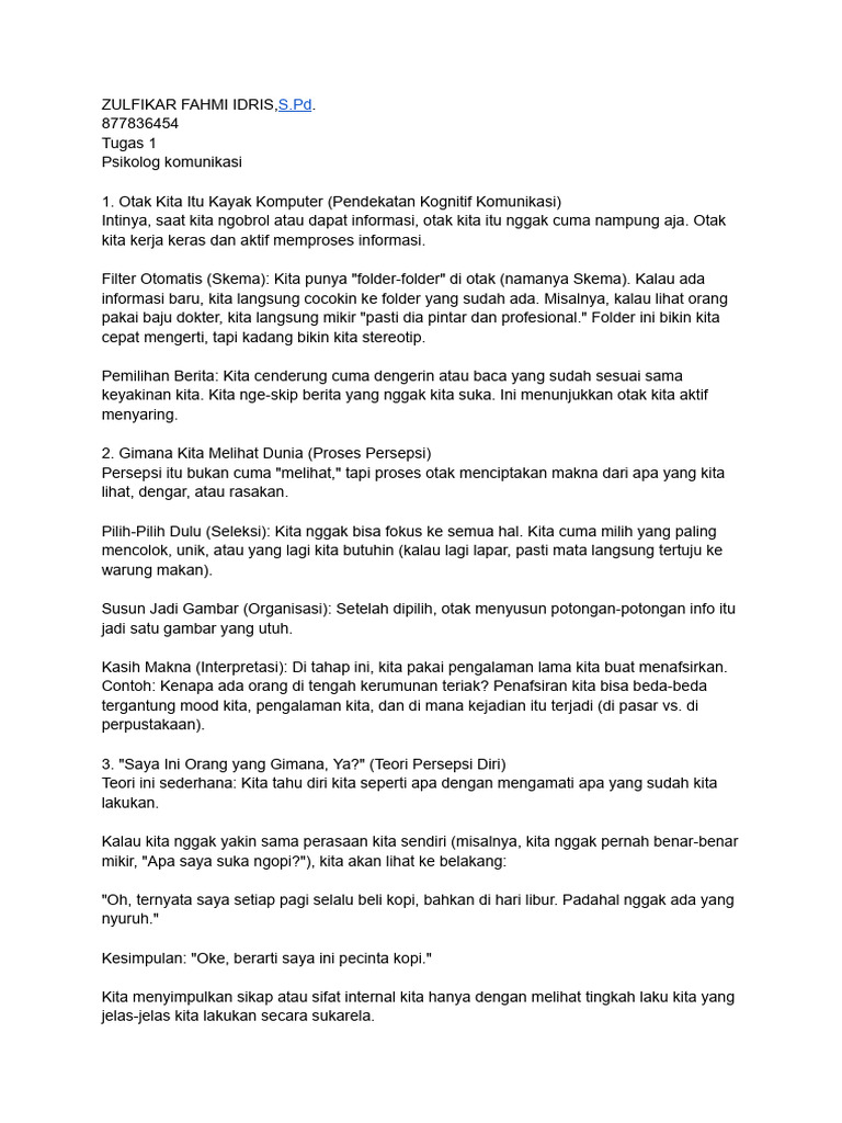 Zulfikar 877836454 Tugas 1 Psikologi Komunikasi | PDF