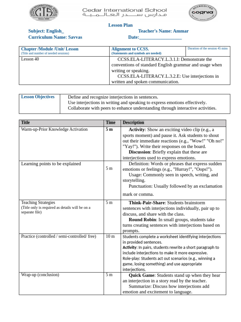 Grade 7 Interjections | PDF | Human Communication | Learning