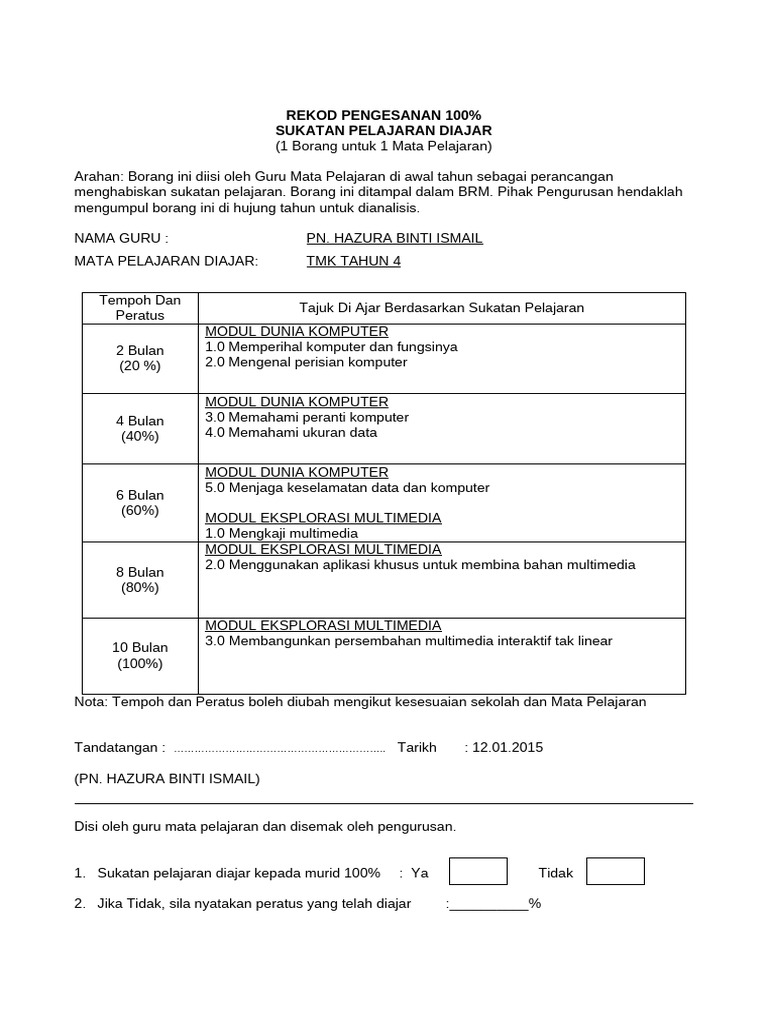 Borang Pk 06 4 Rekod Pengesanan 100%(Thn 4-Hazura) | PDF
