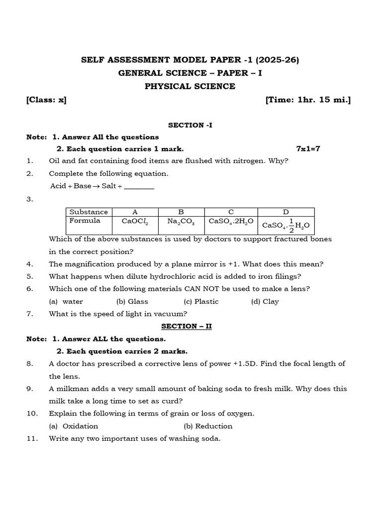 Fa-1 Class X Physical Science | PDF | Refractive Index | Optics