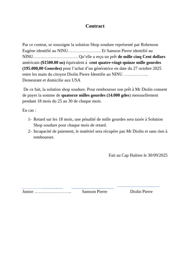 Contrat de Pret | PDF