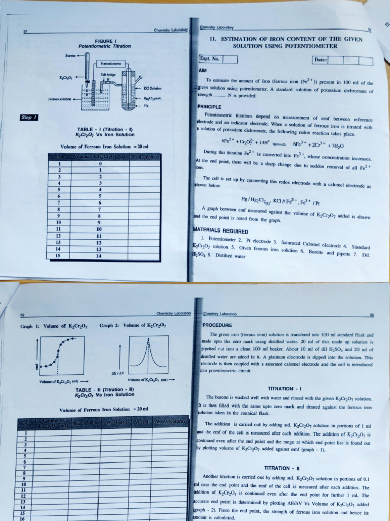 Potentiometric Titration of Iron Content | PDF | Titration | Chemistry