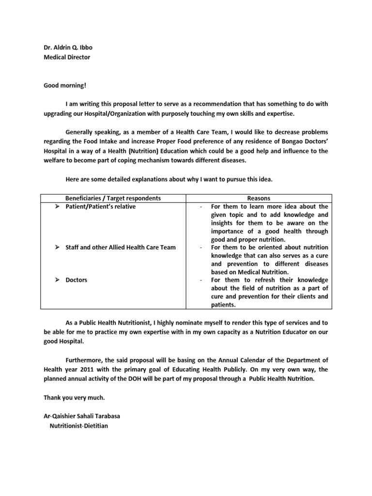 ND - Ar Proposal | PDF | Dietitian | Nutrition
