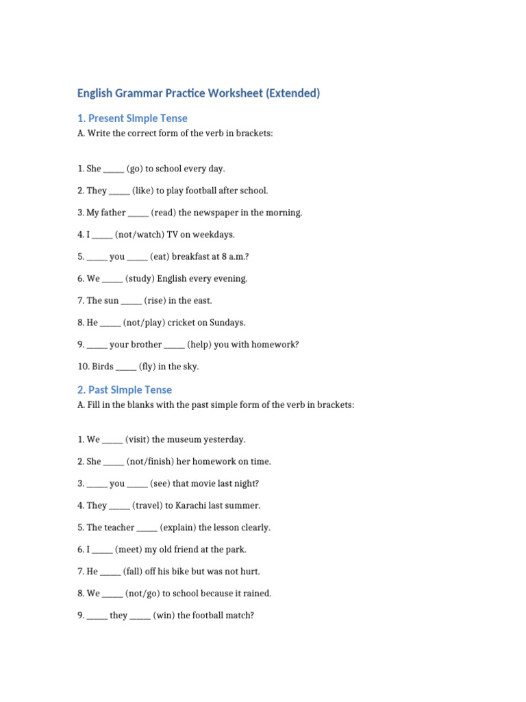 English_Grammar_Practice_Worksheet_Extended | PDF