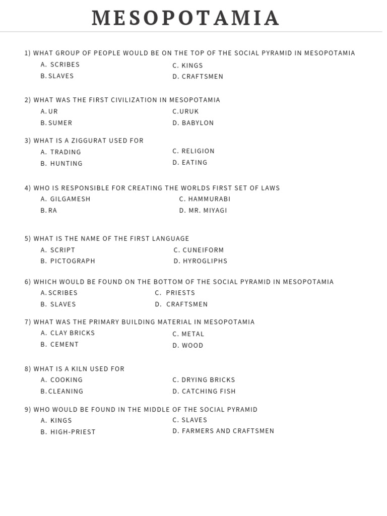 Mesopotamia Test | PDF
