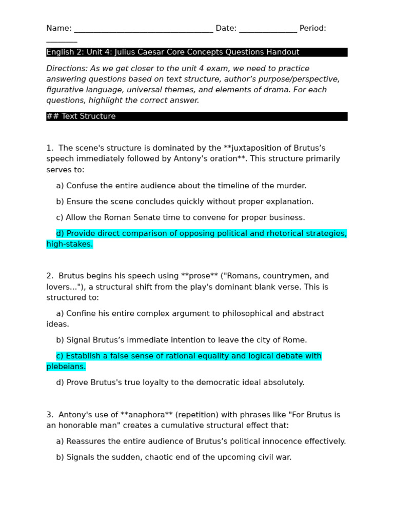 English+2 Unit+4 Julius+Caesar+Core+Concepts+Questions+Handout+2025+Redo+Version+1+(Student ...