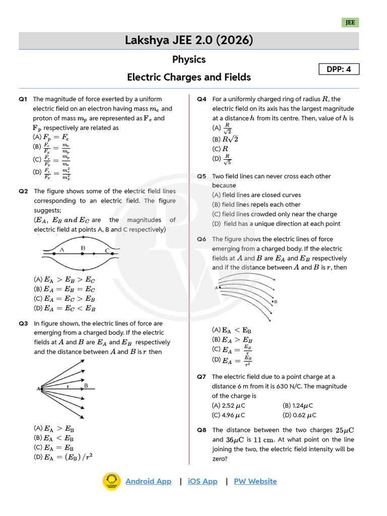 Electric Charge and Field DPP 04 (of lec 06) | PDF | Electric Field | Physics