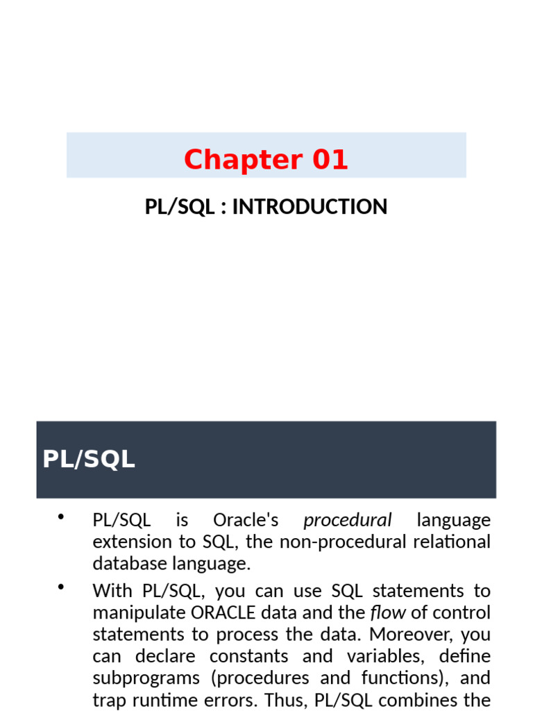 Chapter 01 - PLSQL Introduction | PDF | Pl/Sql | Computer Programming