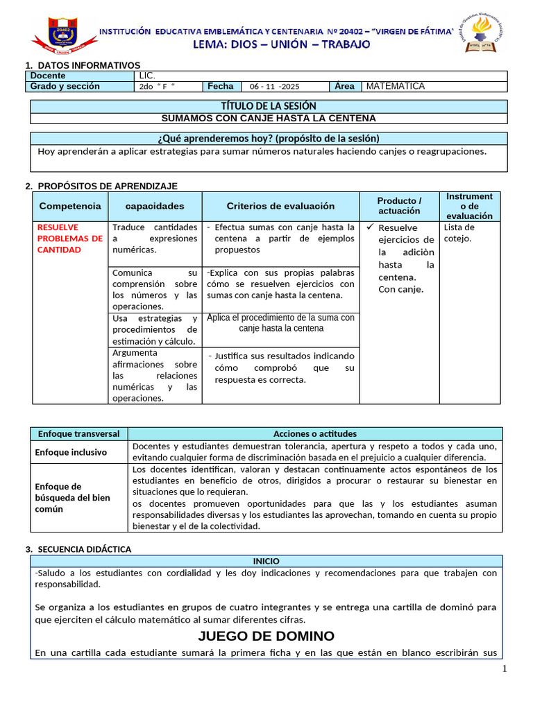 Suma con Canje hasta la Centena | PDF | Enseñando