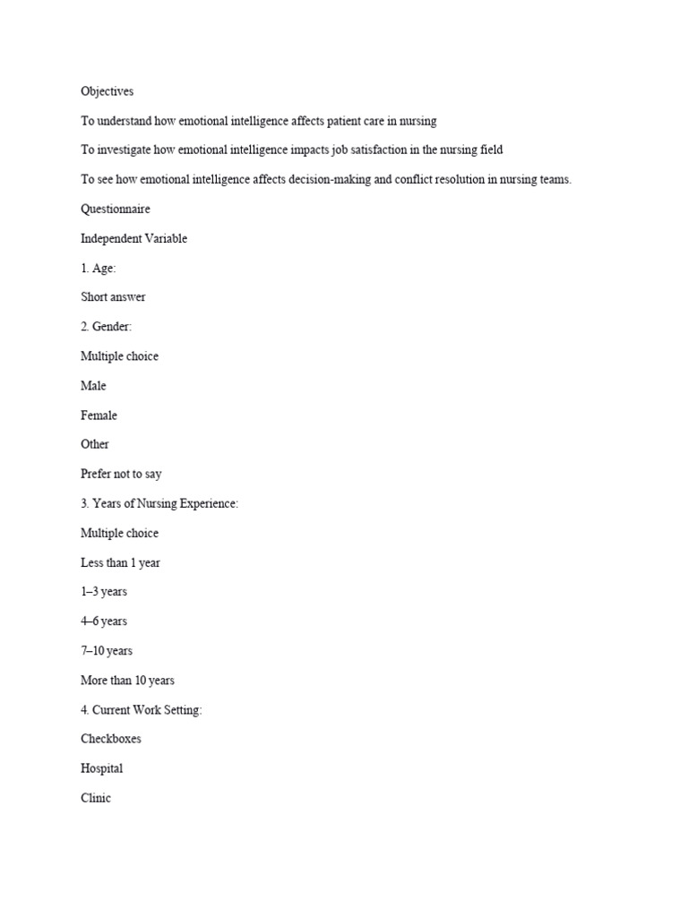 Questionnaire-WPS Office | PDF | Nursing | Emotional Intelligence