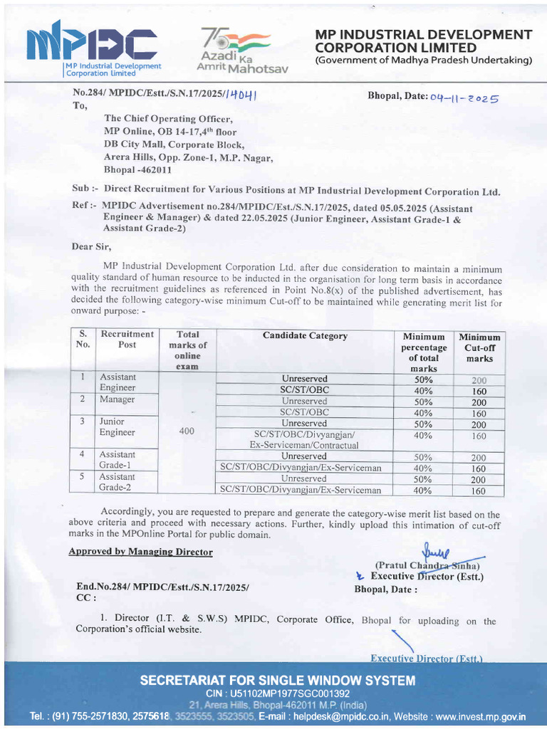 Cut Off Marks Clarification Letter Recruitment 2025 00779e6cc9 | PDF