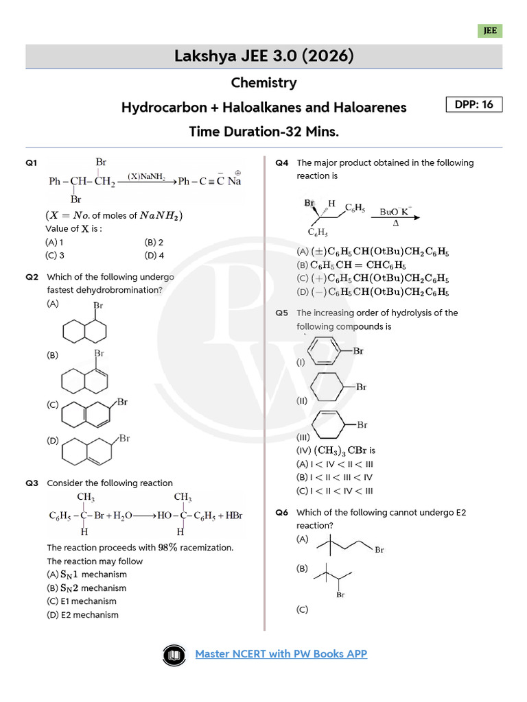 Hydrocarbon Haloalkanes and Haloarenes DPP 16 (of Lec 21) | PDF | Organic Chemistry | Chemistry