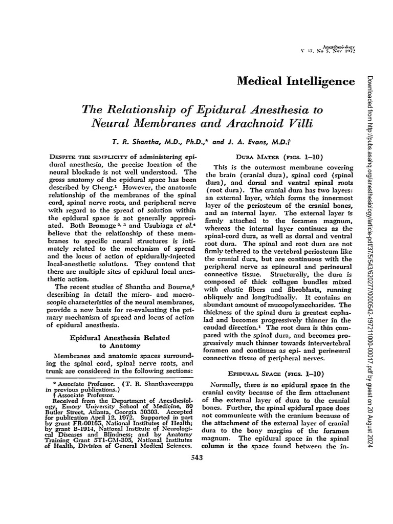 The Relationship of Epidural Anesthesia To Neural Membranes and ...