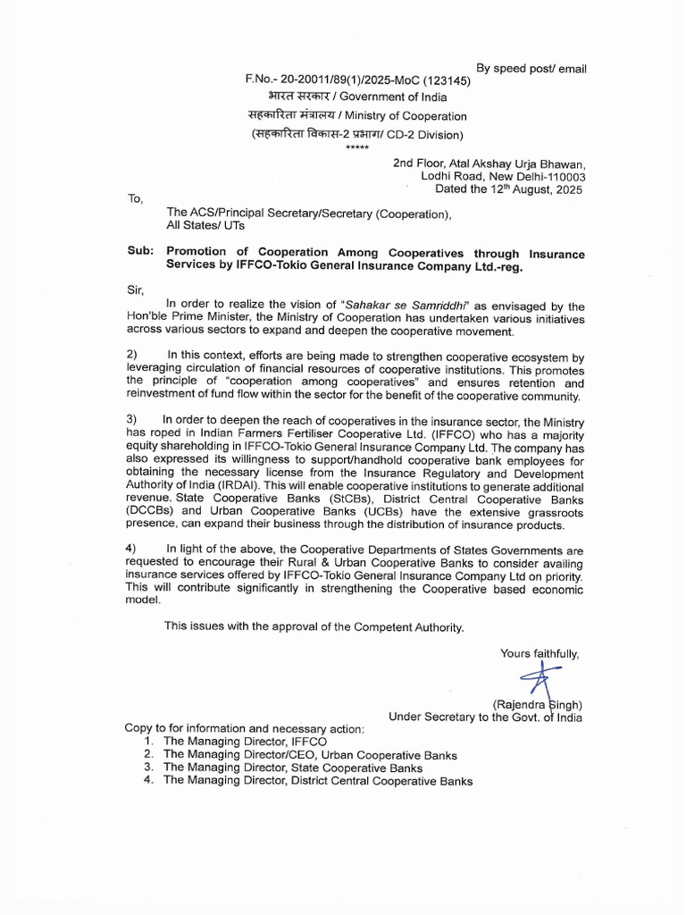 Letter To ACS - Secretary All States - UTs | PDF