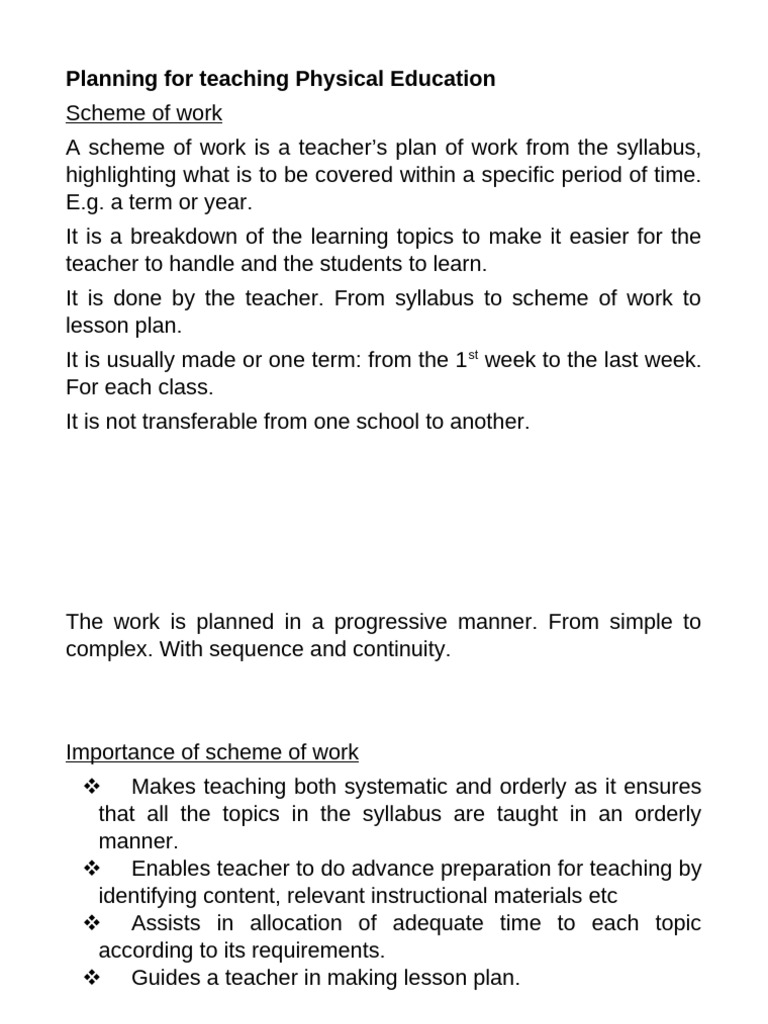 Physical Education Scheme of Work Guide | PDF | Teachers | Lesson Plan