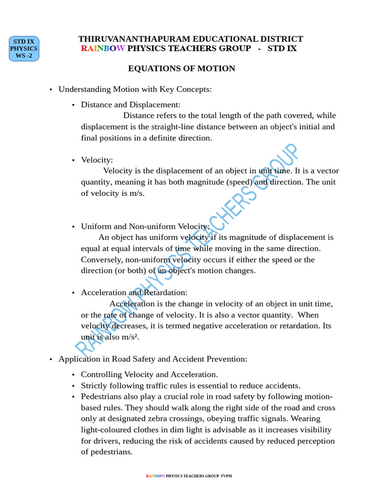 Class 9 - Physics - Chapter 2 - WS EM | PDF | Velocity | Acceleration