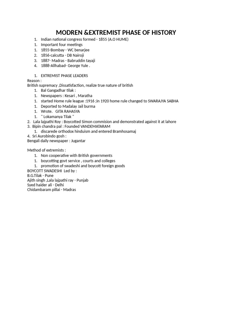 Modren &extremist Phase of History | PDF