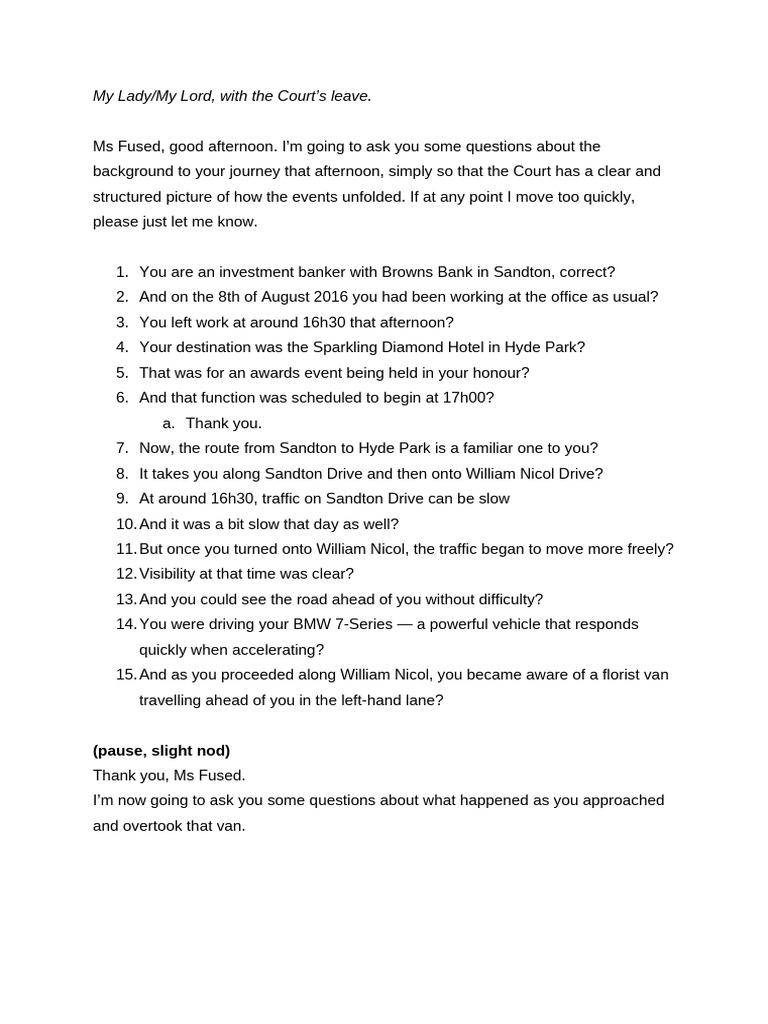 Mock Trial Cross Examination | PDF | Intersection (Road)