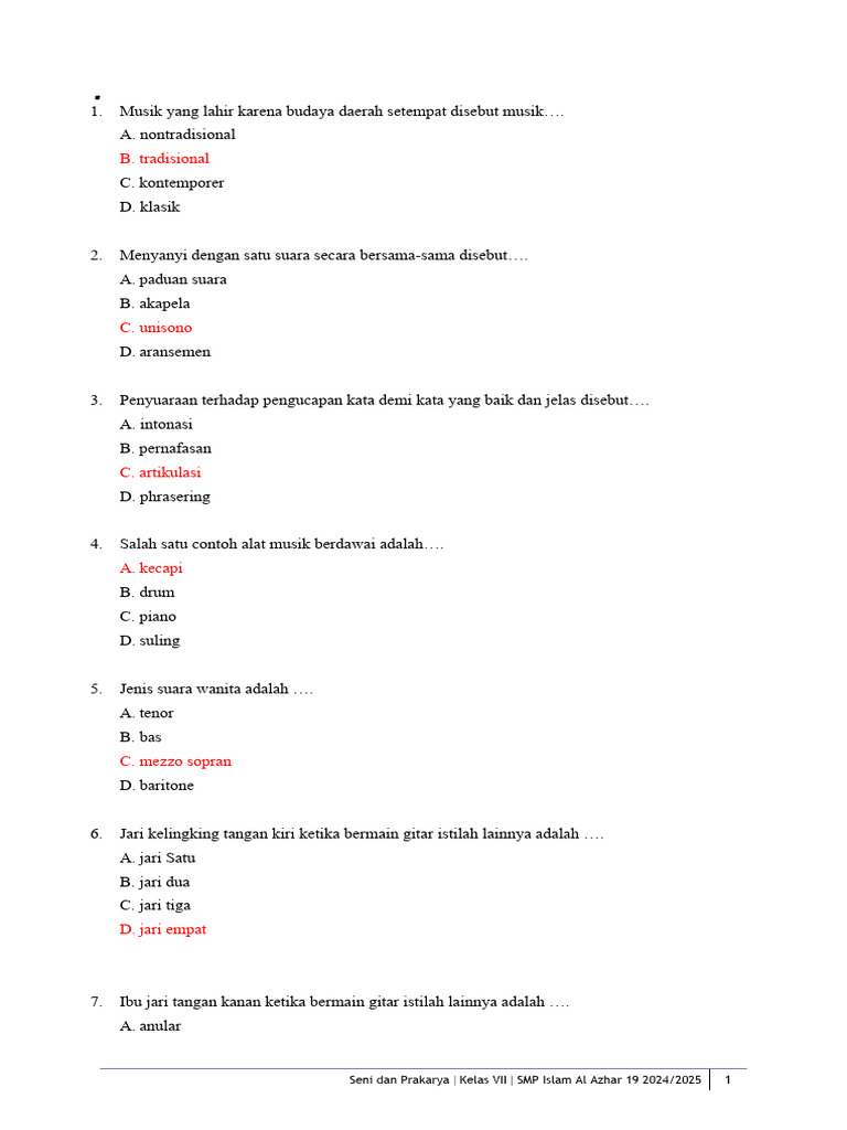 LATIHAN ULANGAN Prakarya Kelas 7 | PDF