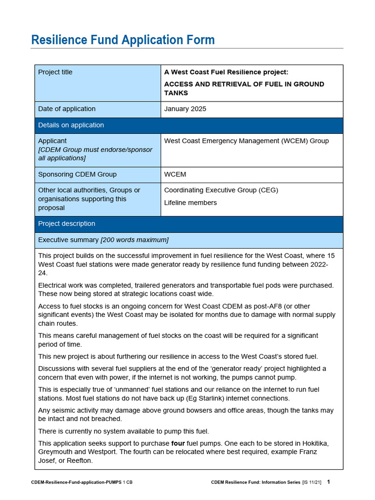 West Coast Fuel Resilience Project Application | PDF