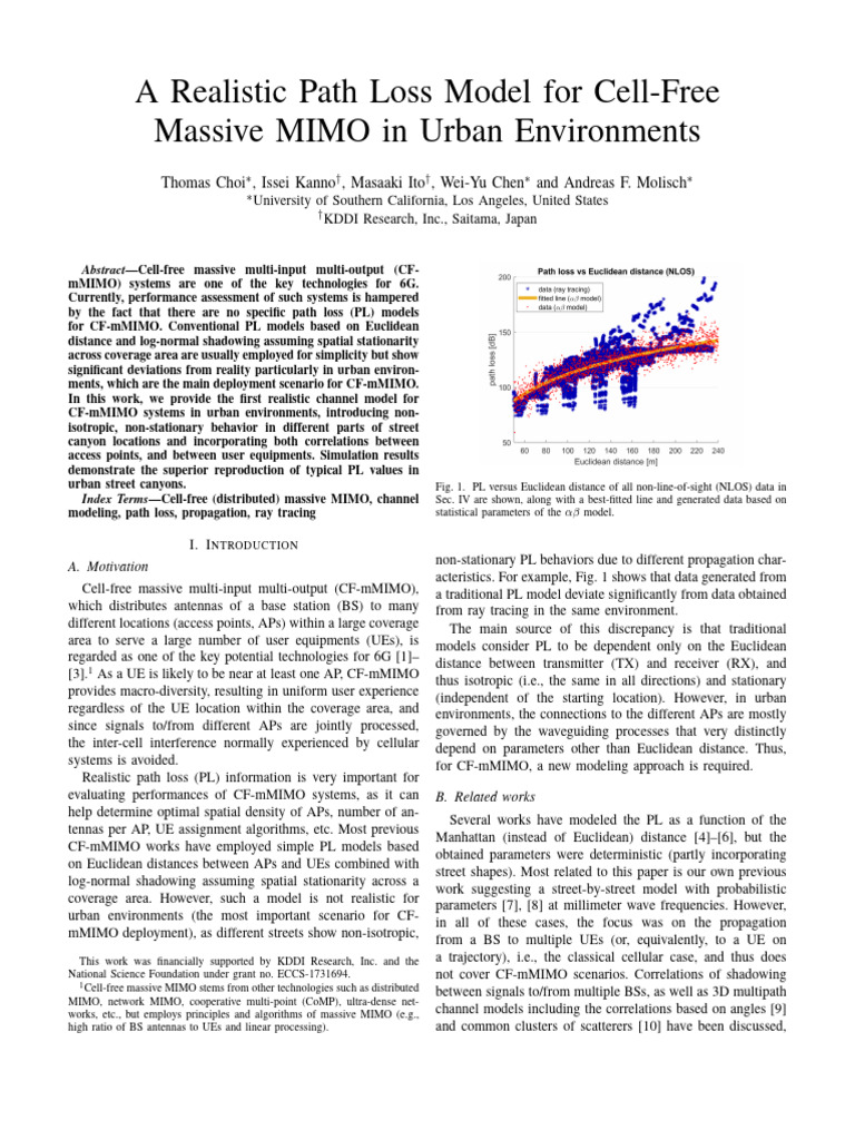 A Realistic Path Loss Model For Cell-Free Massive MIMO in Urban ...