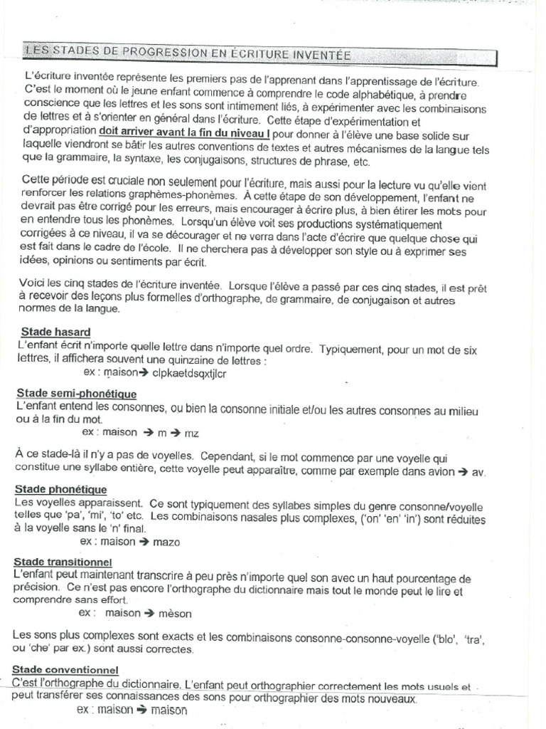 Les Stades de Progression en Ecriture Inventee | PDF