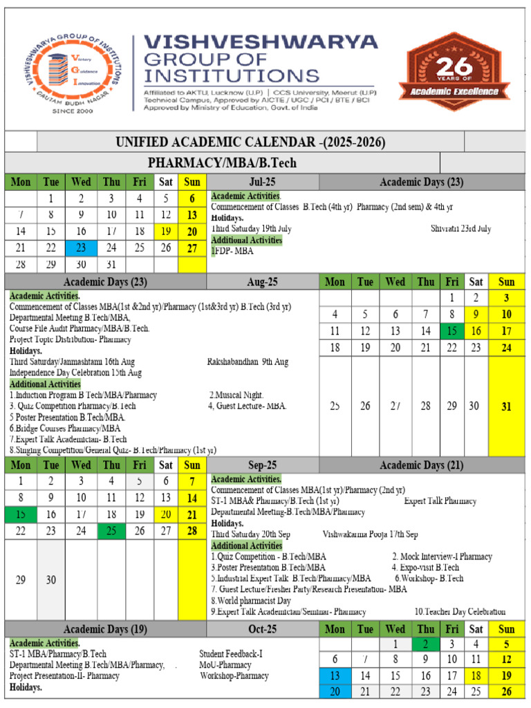 2025-2026 Unified Academic Calendar | PDF