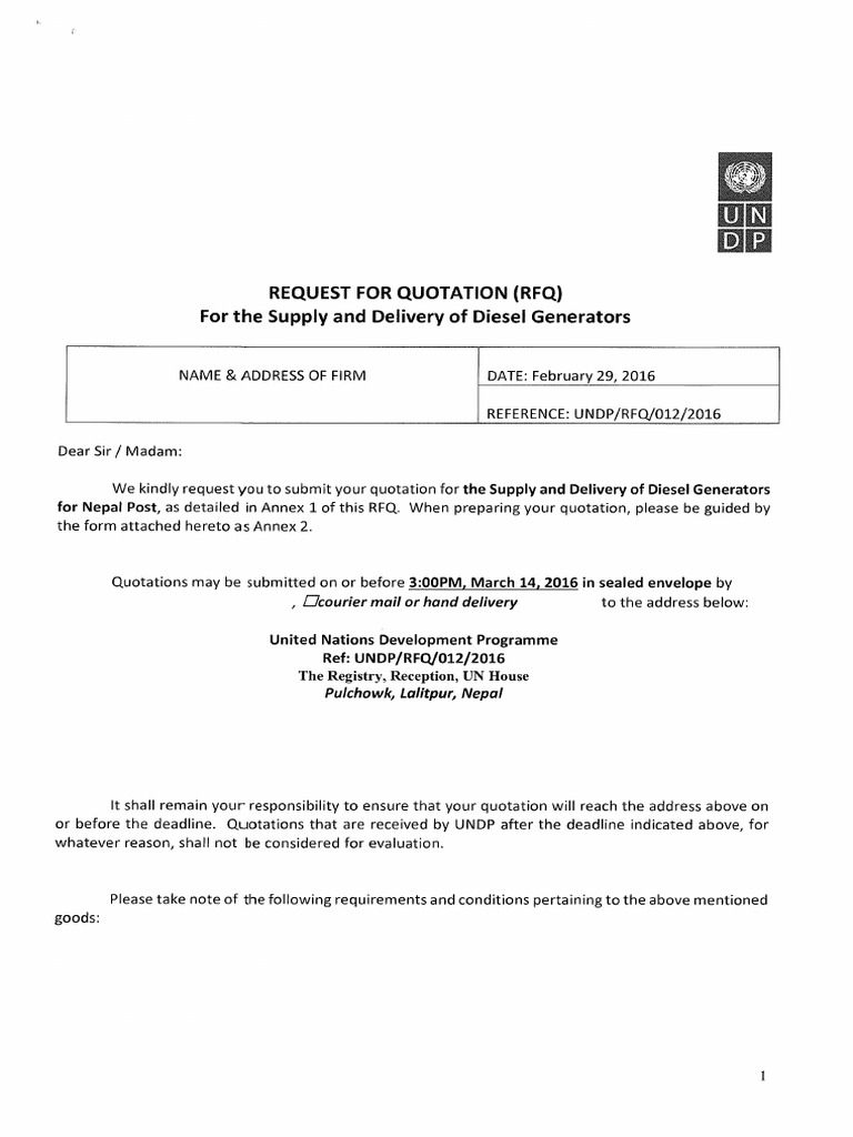 Generator Request For Quotation For Biddding | PDF