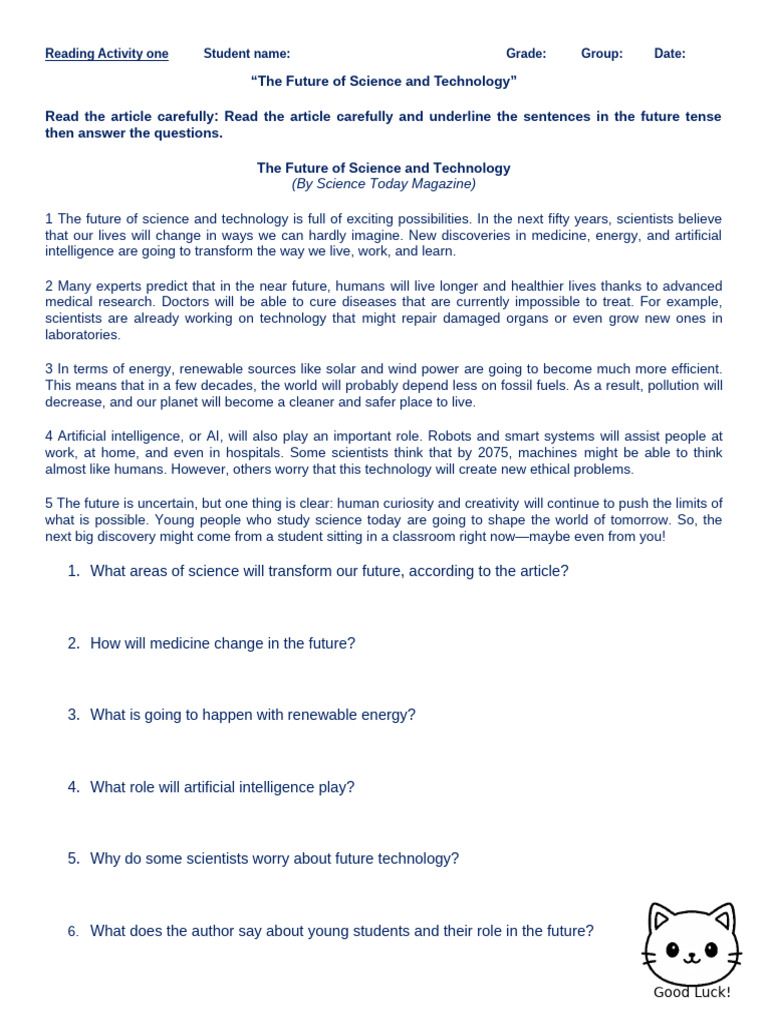 Reading Activity One Student Name | PDF | Artificial Intelligence ...