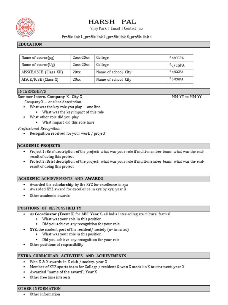 Nsut Resume Sample (2) Q | PDF