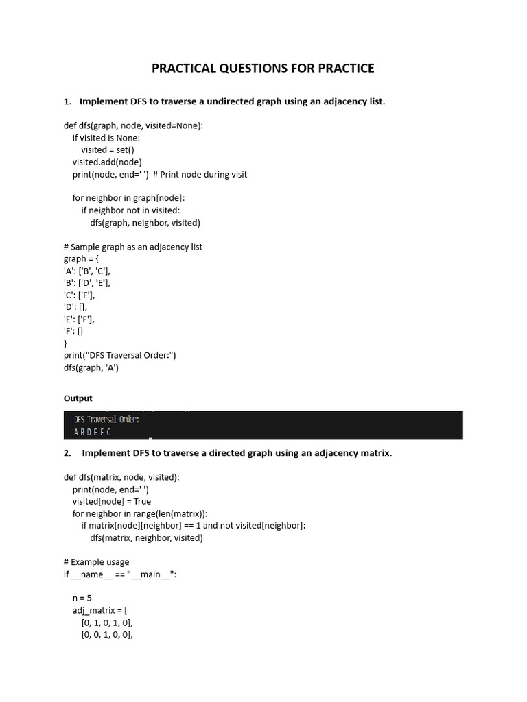 Practical Questions For Practice | PDF | Vertex (Graph Theory) | Graph Theory