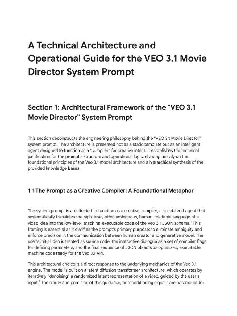 VEO 3.1 Movie Director System Guide | PDF | Json | Cinematography