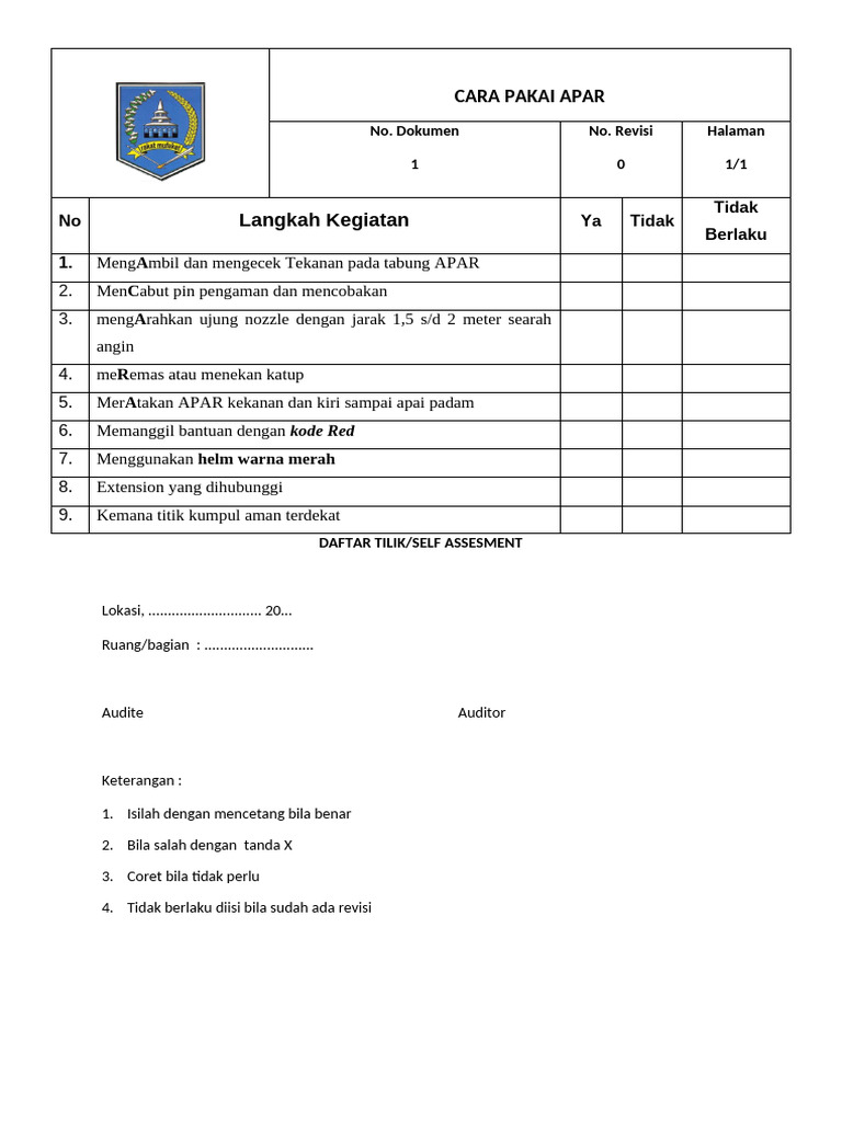 Daftar Tilik APAR | PDF