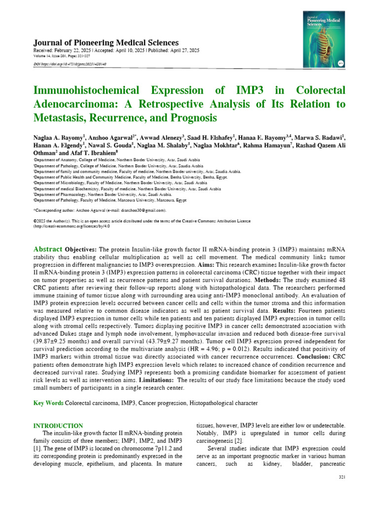 IMP3 in Colorectal Cancer: Prognosis Study | PDF | Colorectal Cancer ...