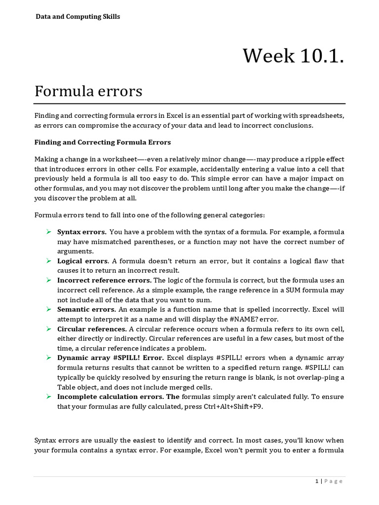 Excel Formula Error Troubleshooting Guide | PDF | Microsoft Excel | Bracket