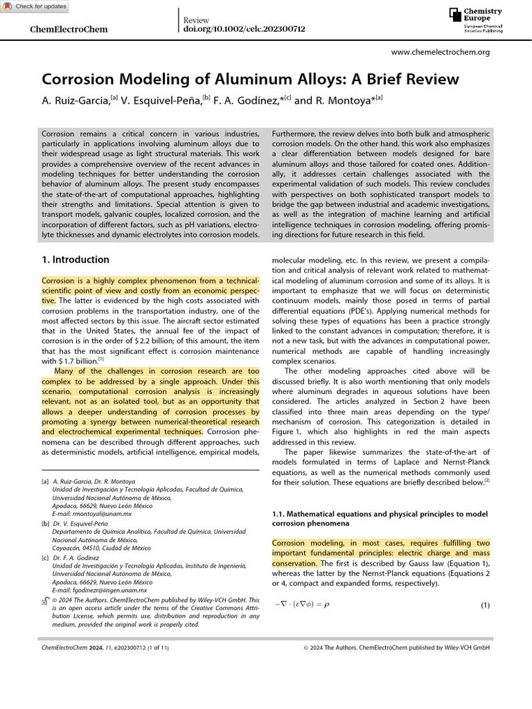 2024 - Garcia Model Al Corr | PDF | Corrosion | Electrochemistry