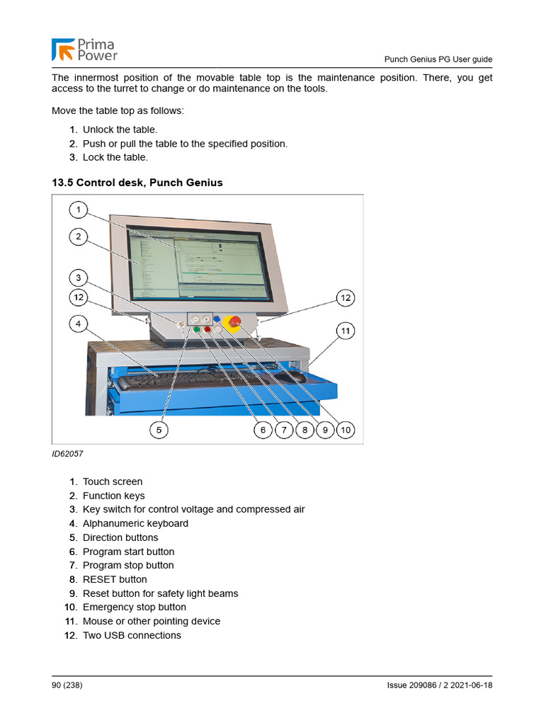 Prima Power Punch Genius Main Pannel Button Layout and Functions ...