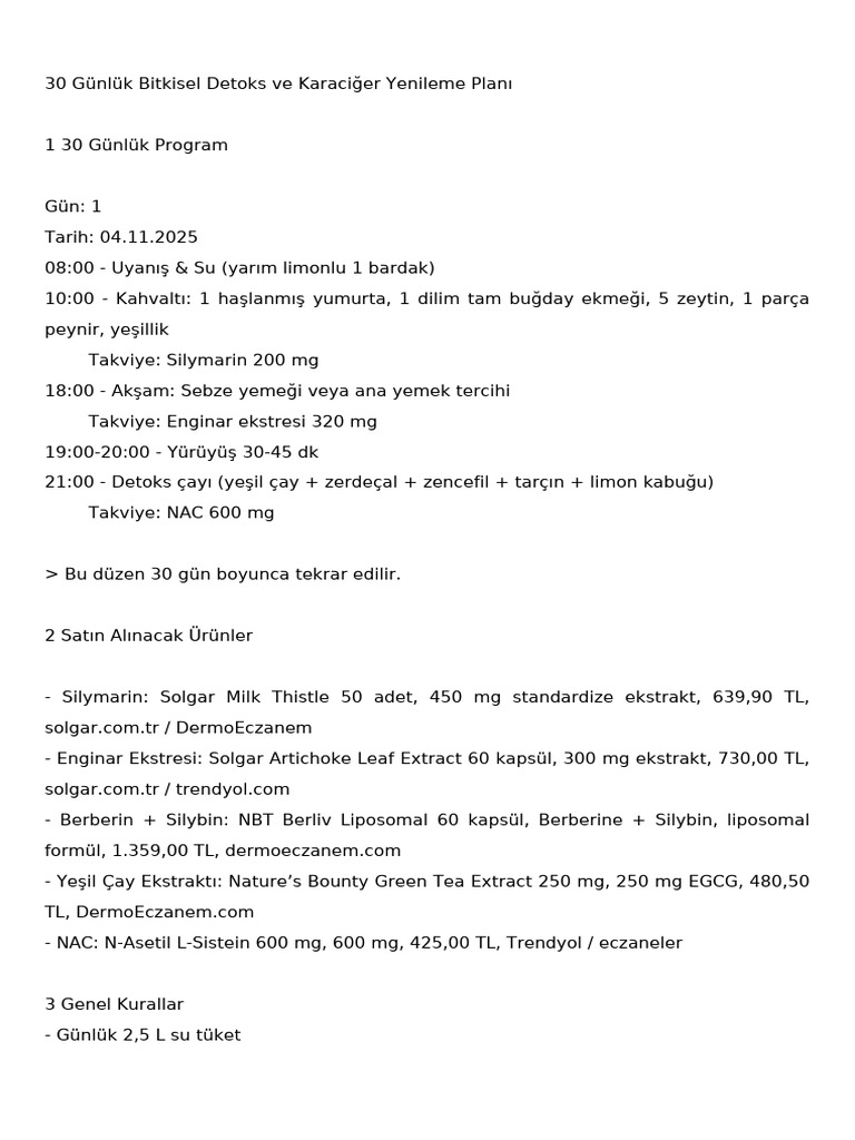 Karaciger Detoks Plan Guncel | PDF