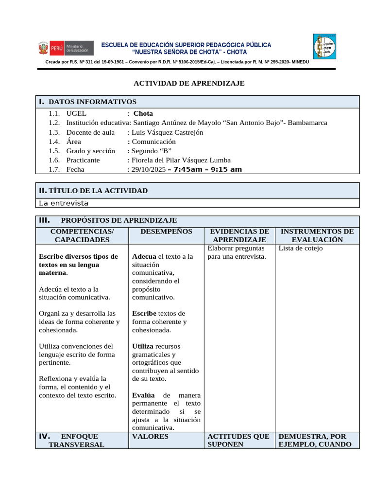 Sesion de La Entrevista. Segundo Grado | PDF | Aprendizaje | Metacognición