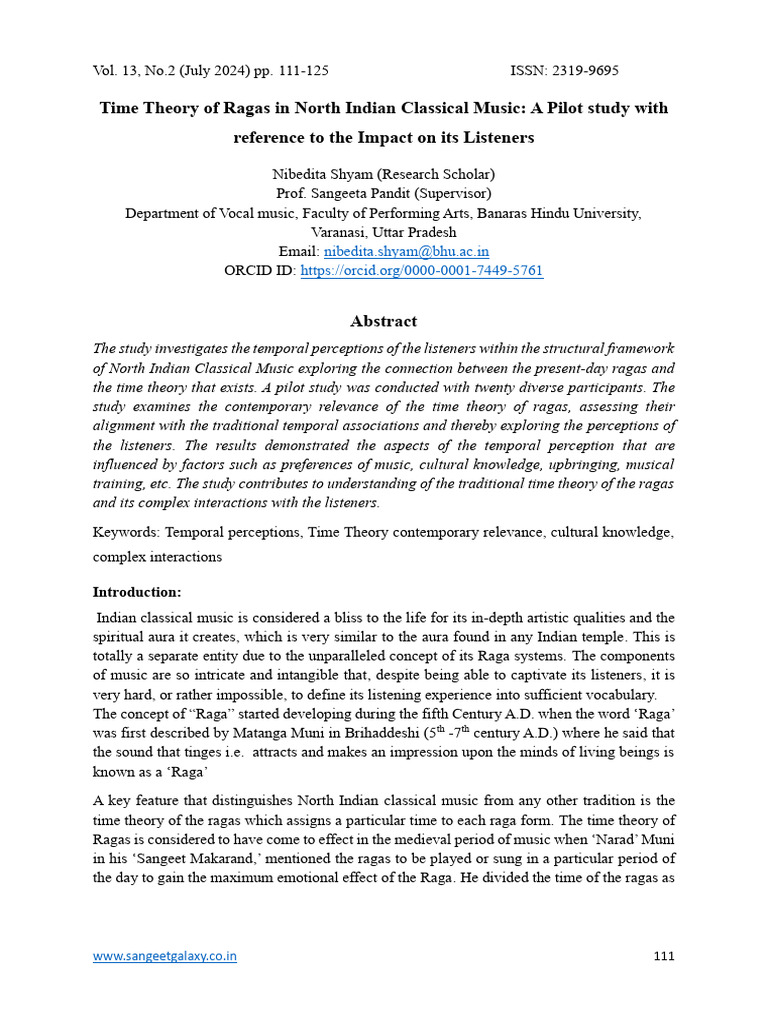 Time Theory of Ragas in North Indian Classical Music | PDF | Musicology