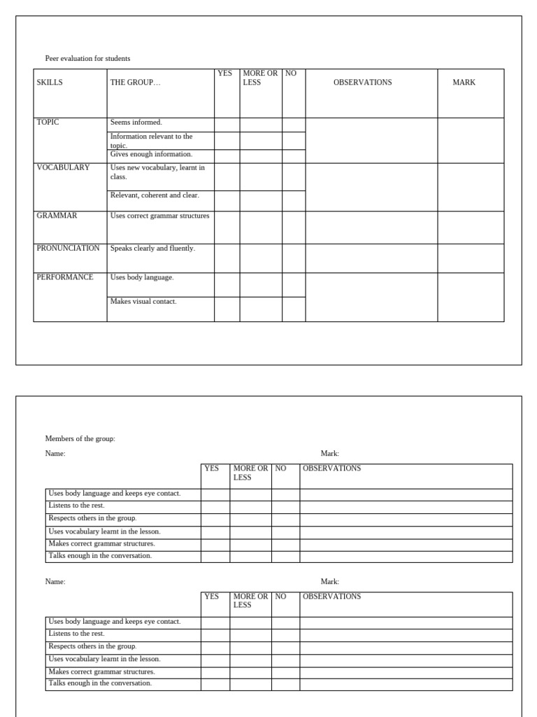 Peer Evaluation For Students | PDF