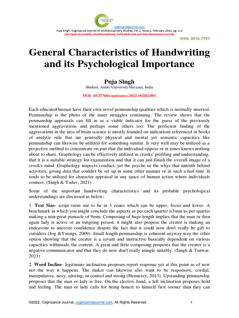 General Characteristics of Handwriting A | PDF | Graphology