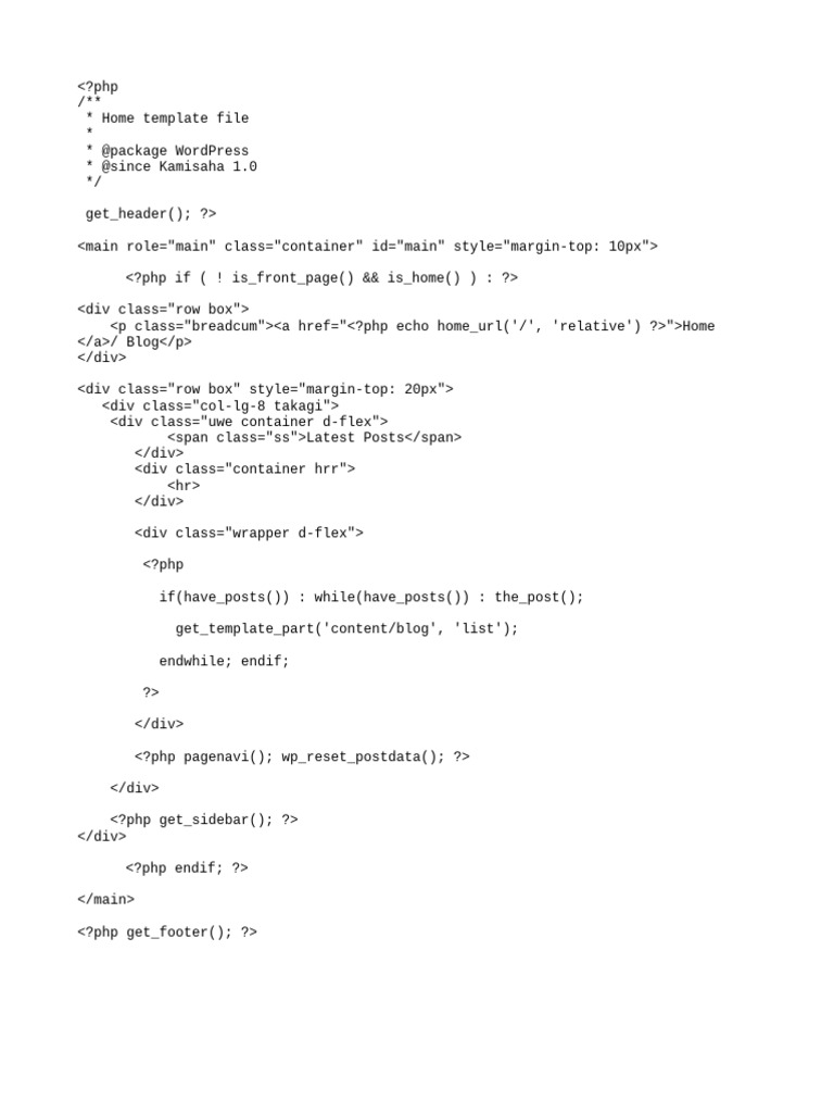 WordPress Home Template Code | PDF