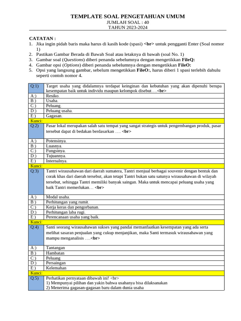 Template Soal Word CBT | PDF